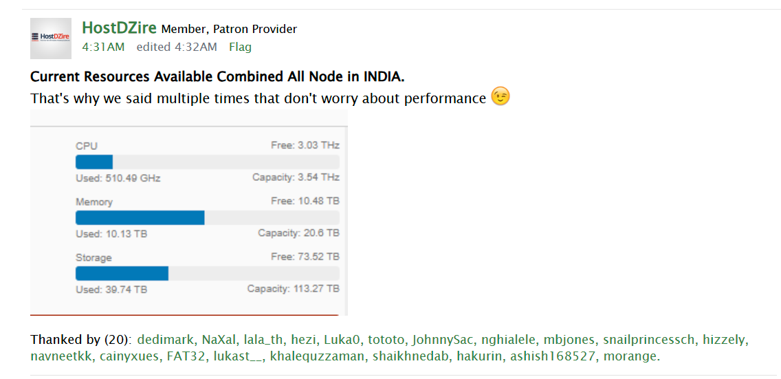 HostDZire印度所有节点的可用资源总量
